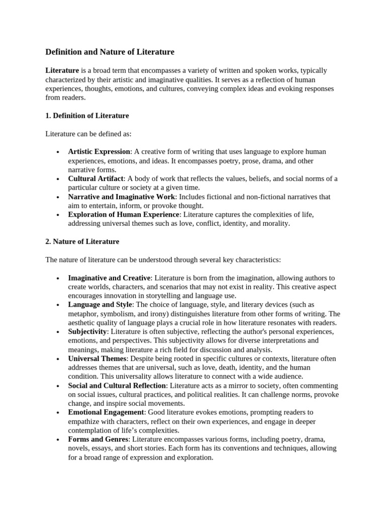 Understanding the Definition of Literature | PDF | Narrative | Experience