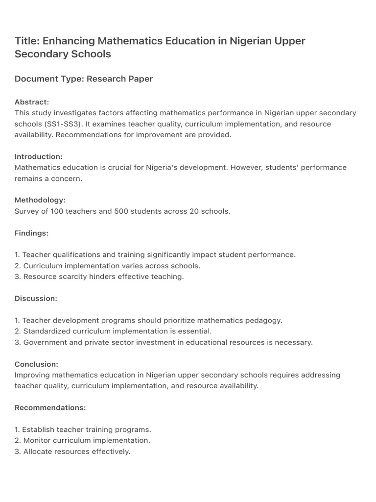 Nigerian Math Education Insights | PDF | Career & Growth