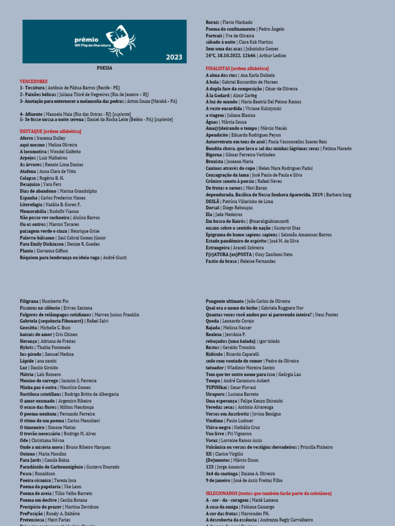 POESIA_LISTA FINAL 2023 | PDF