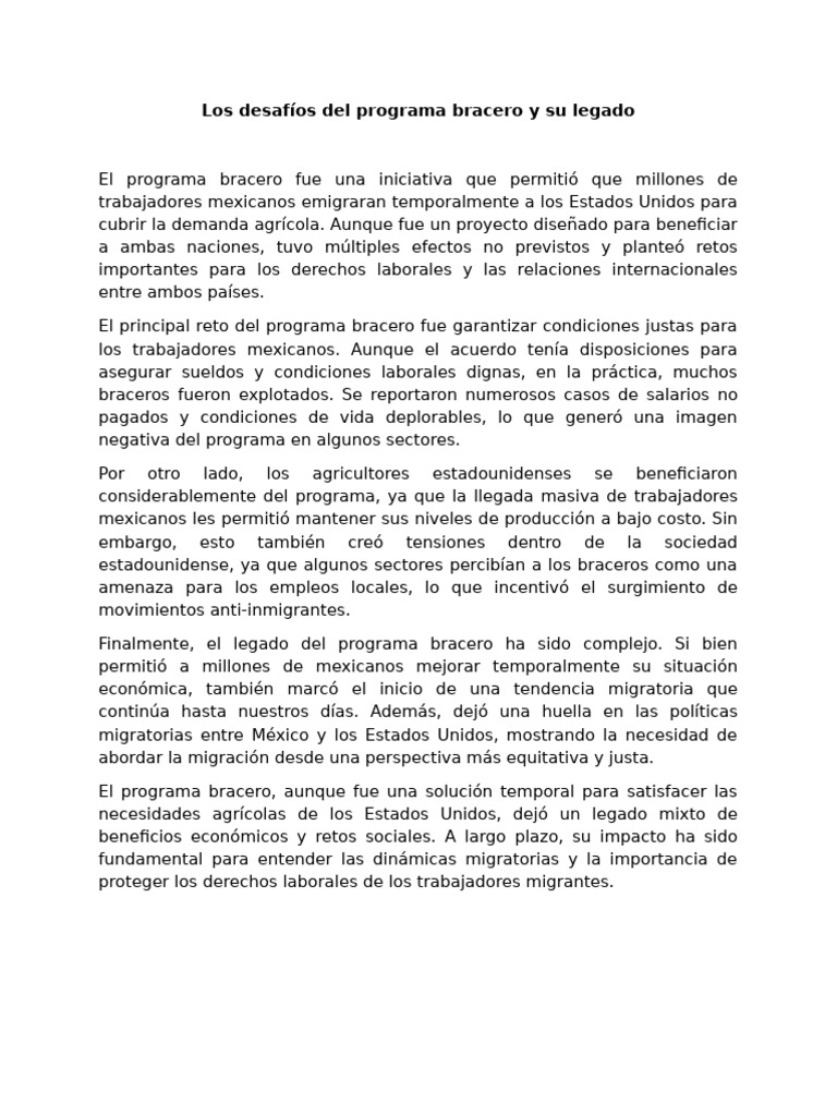 Los Desafíos Del Programa Bracero y Su Legado | PDF | Finanzas y dinero ...