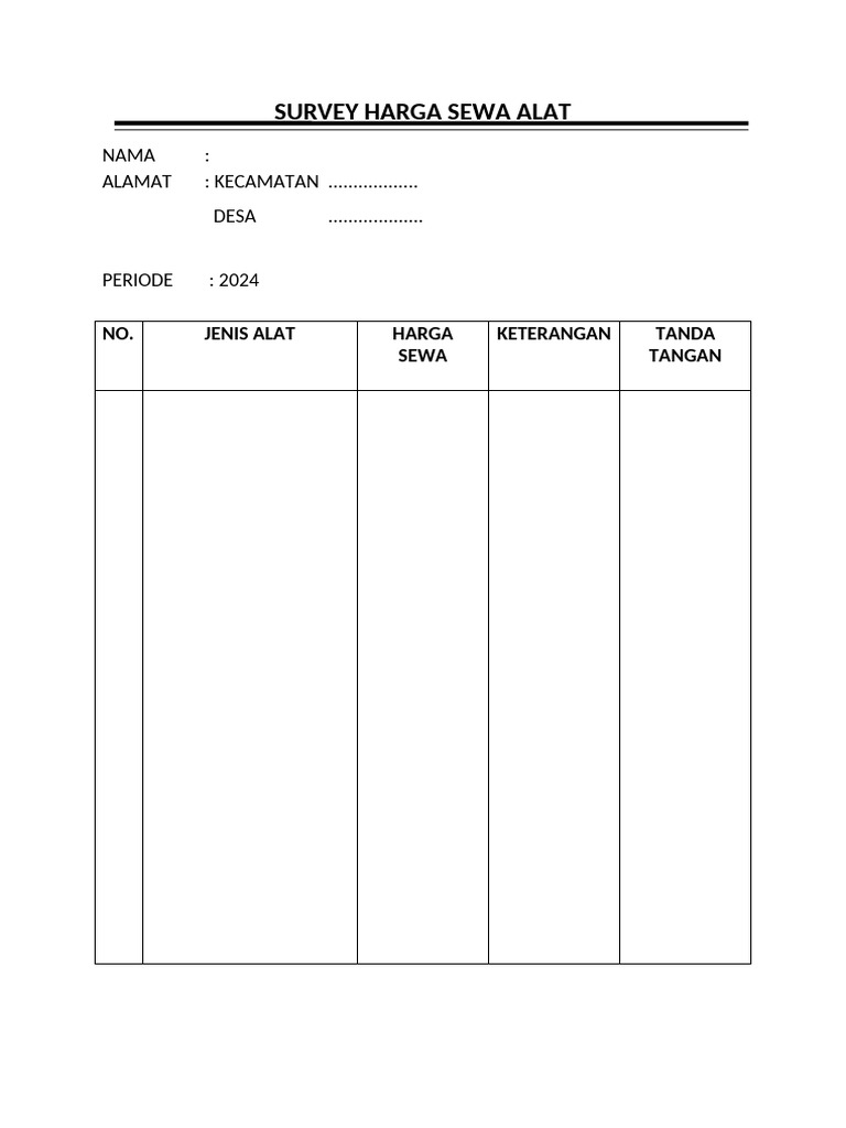Survey Harga Sewa Alat | PDF