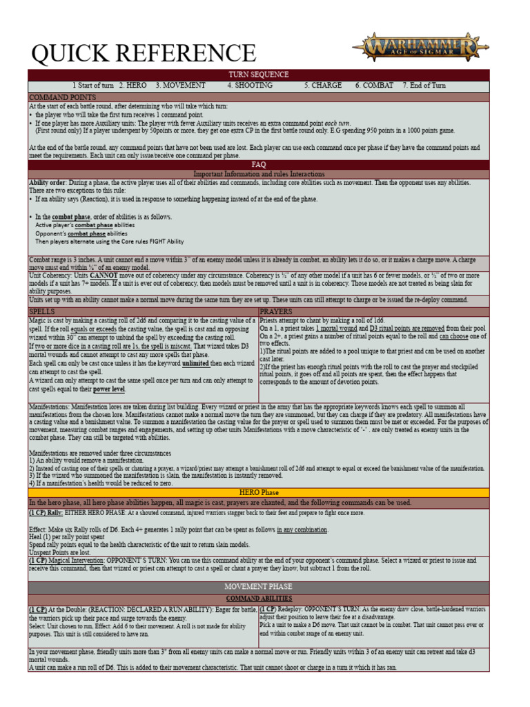 4th ED AoS Quick Ref | PDF | Military