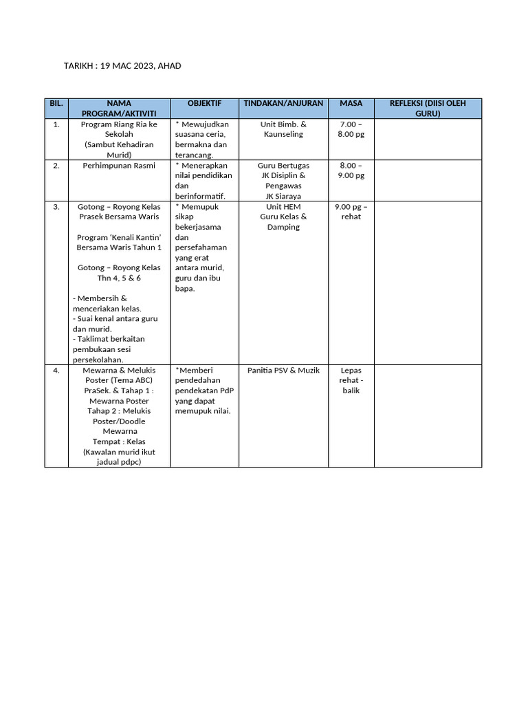 RPH Aktiviti Minggu 1 | PDF
