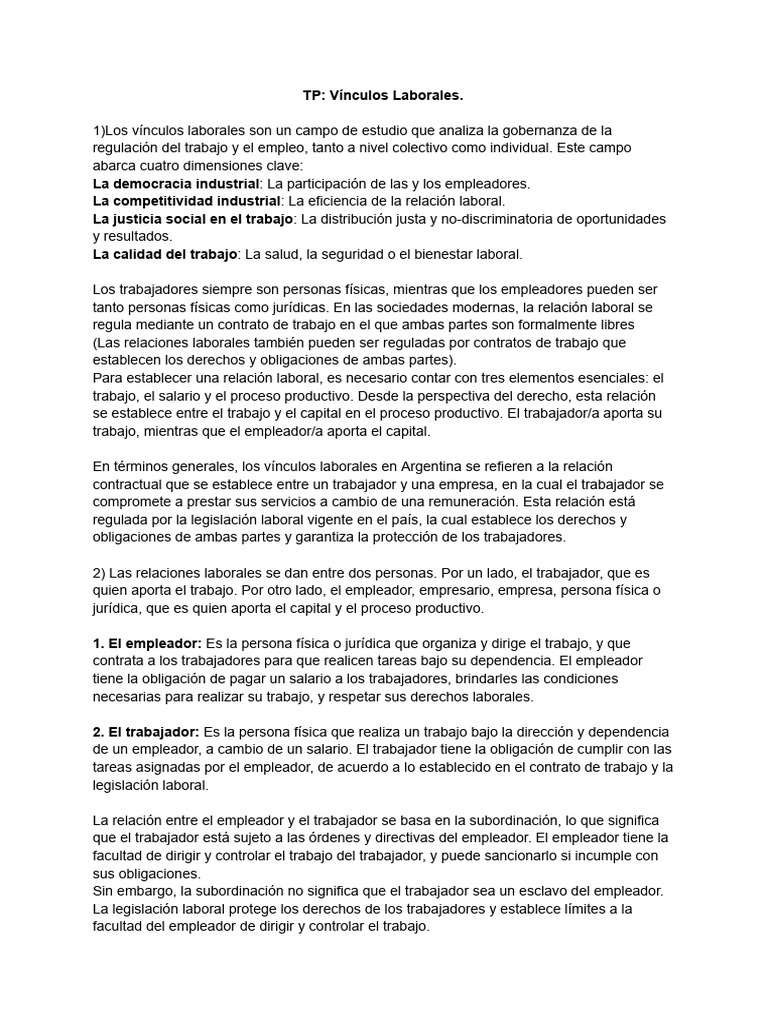 TP Vínculos Laborales. | PDF | Relaciones laborales | Derecho laboral
