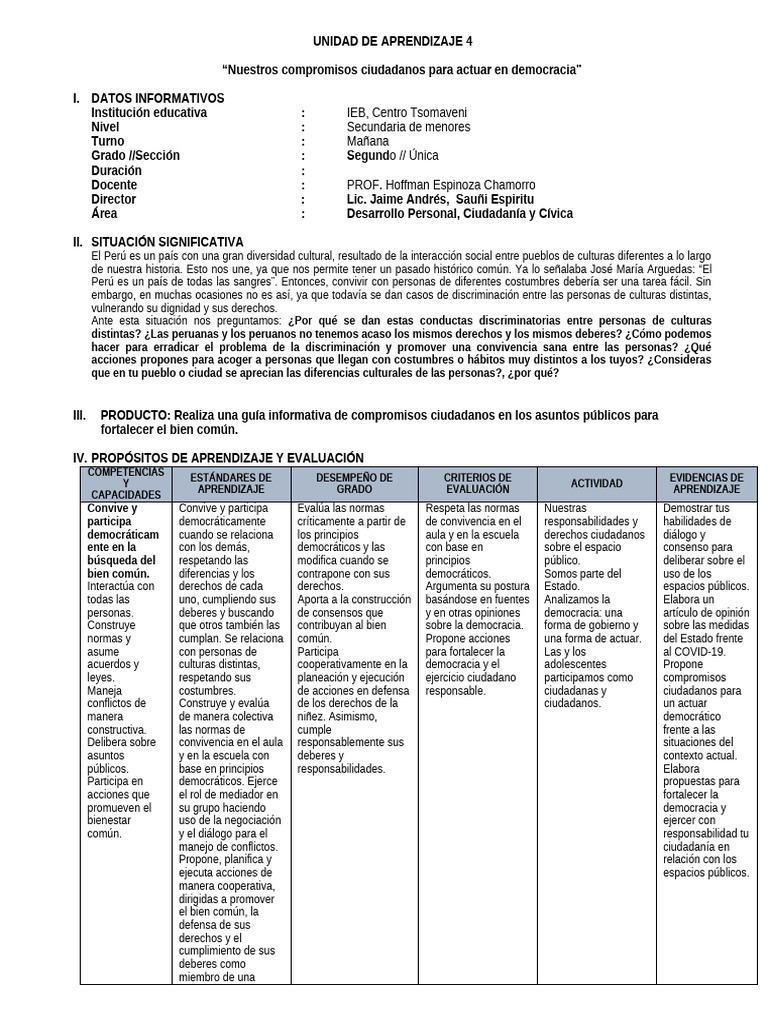4° Unidad DPCC 2 Grado | PDF | Democracia | Ideologías políticas