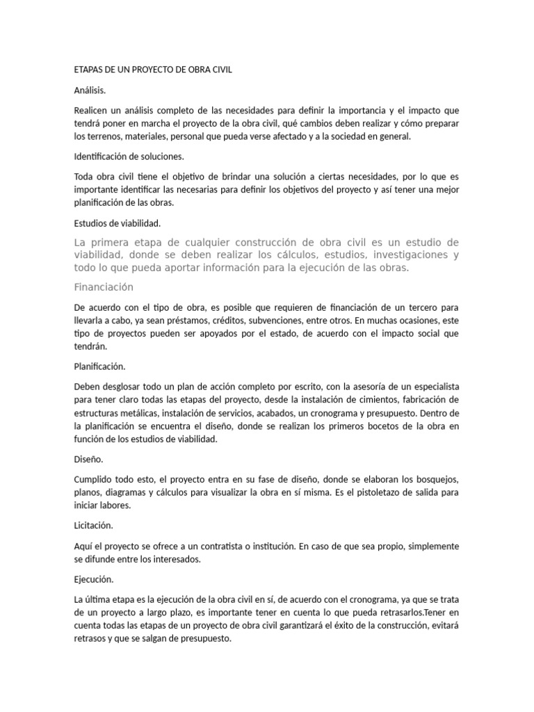 Etapas de Un Proyecto de Obra Civil. | PDF