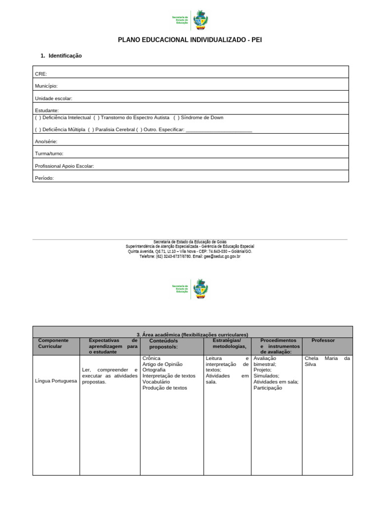 Pei - Plano Educacional Individualizado-2 | PDF | Educação Especial ...