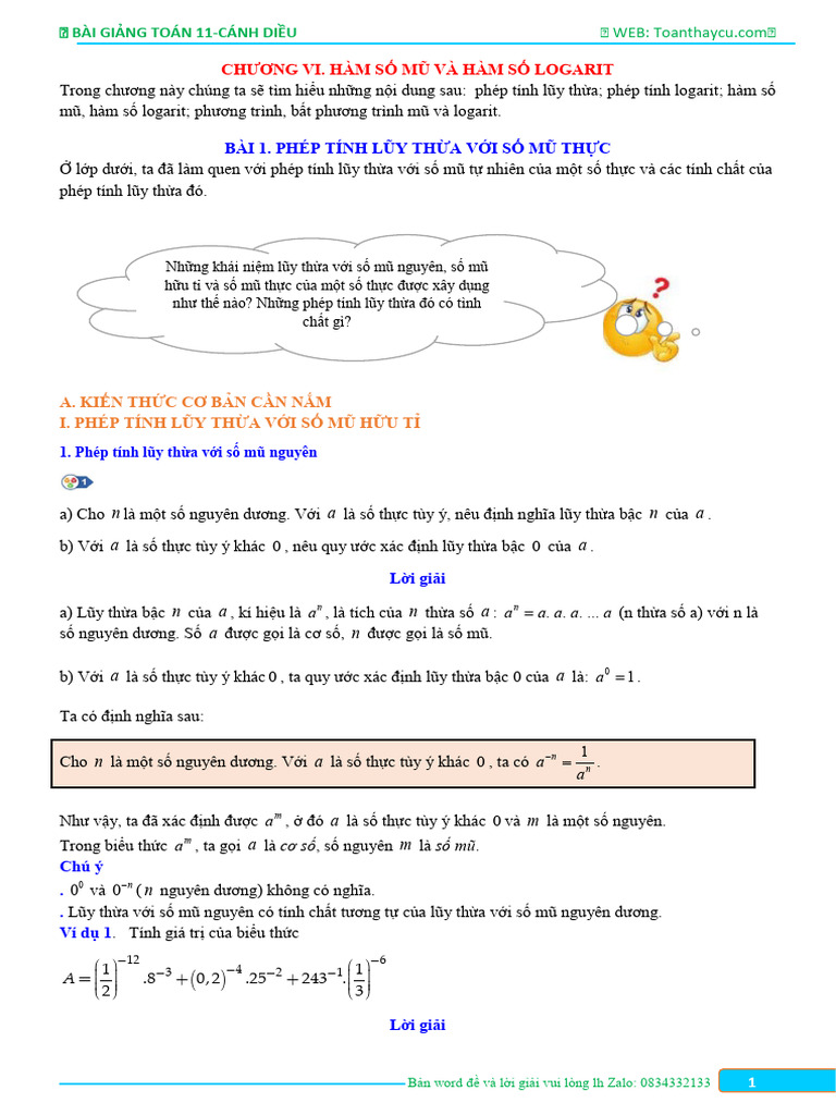 Bai Giang Ham So Mu Va Ham So Logarit Toan 11 Canh Dieu | PDF