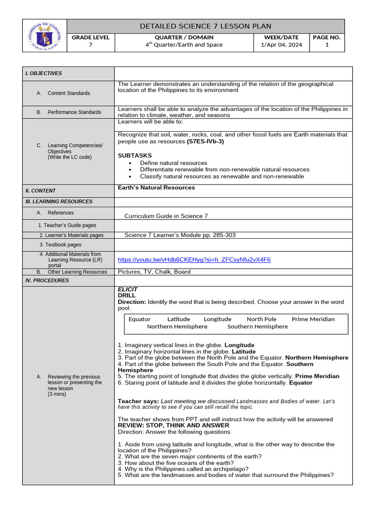 7th Grade Earth Science Lesson Plan | PDF | Renewable Resources | World ...