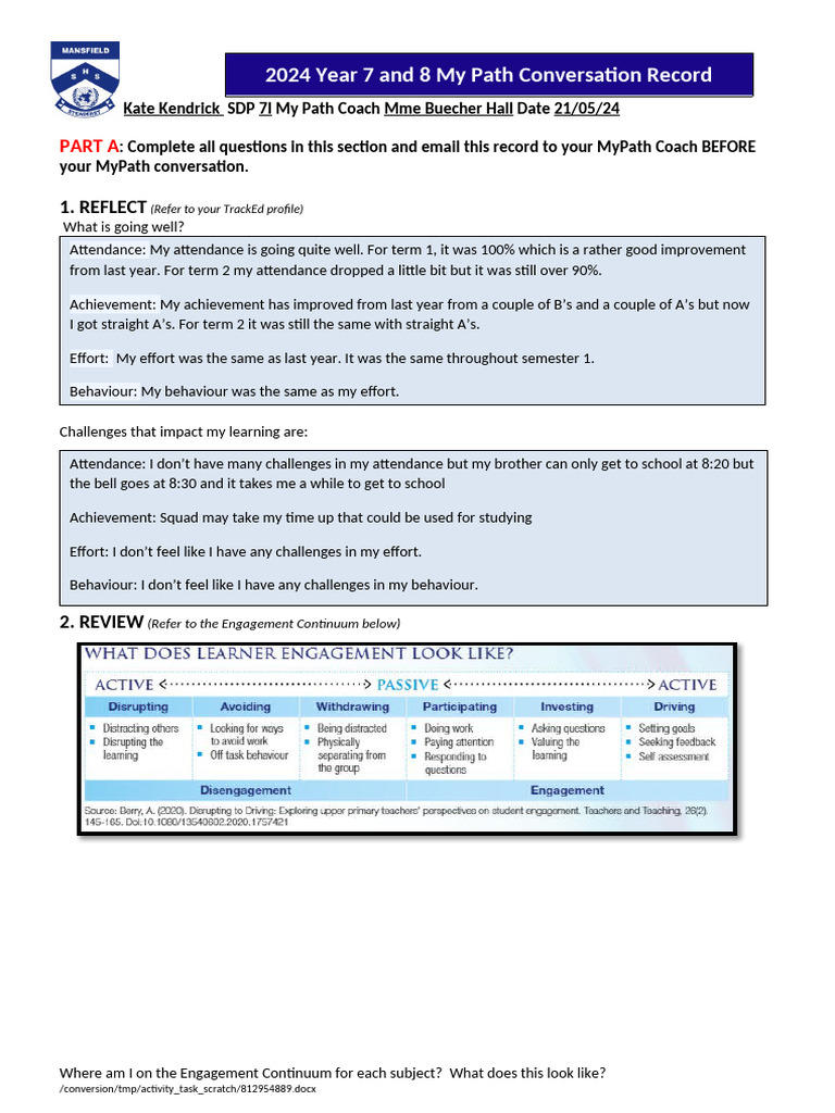 Student Engagement and Goal Setting | PDF | Human Communication | Learning