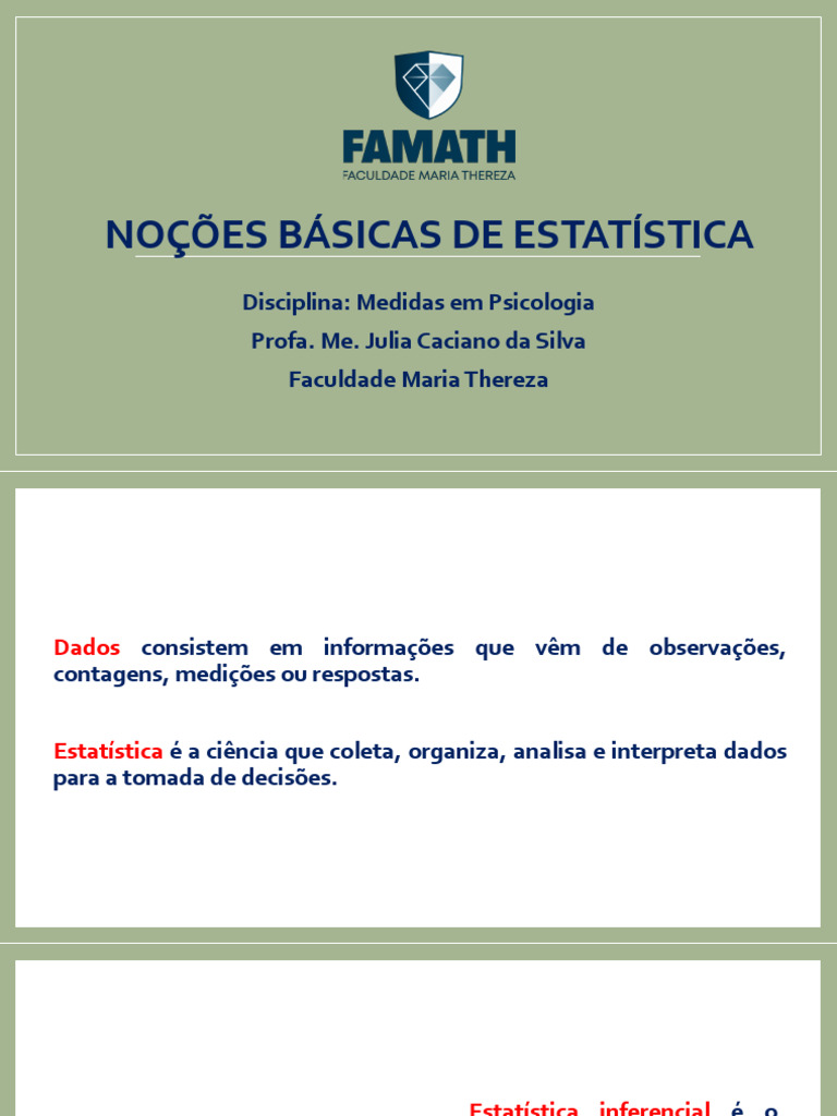 Aula2 Estatã Stica Bã¡sica | PDF | Amostragem (Estatística) | Dados