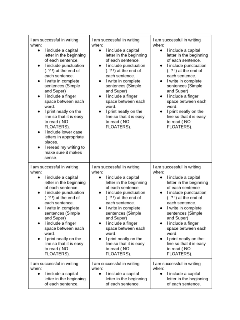 Writing Success Criteria | PDF | Punctuation | Graphic Design