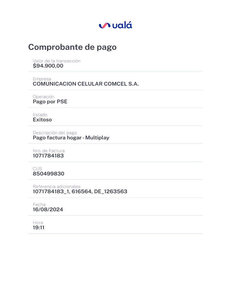 Comprobante Pago PSE - Ualá | PDF | Negocios