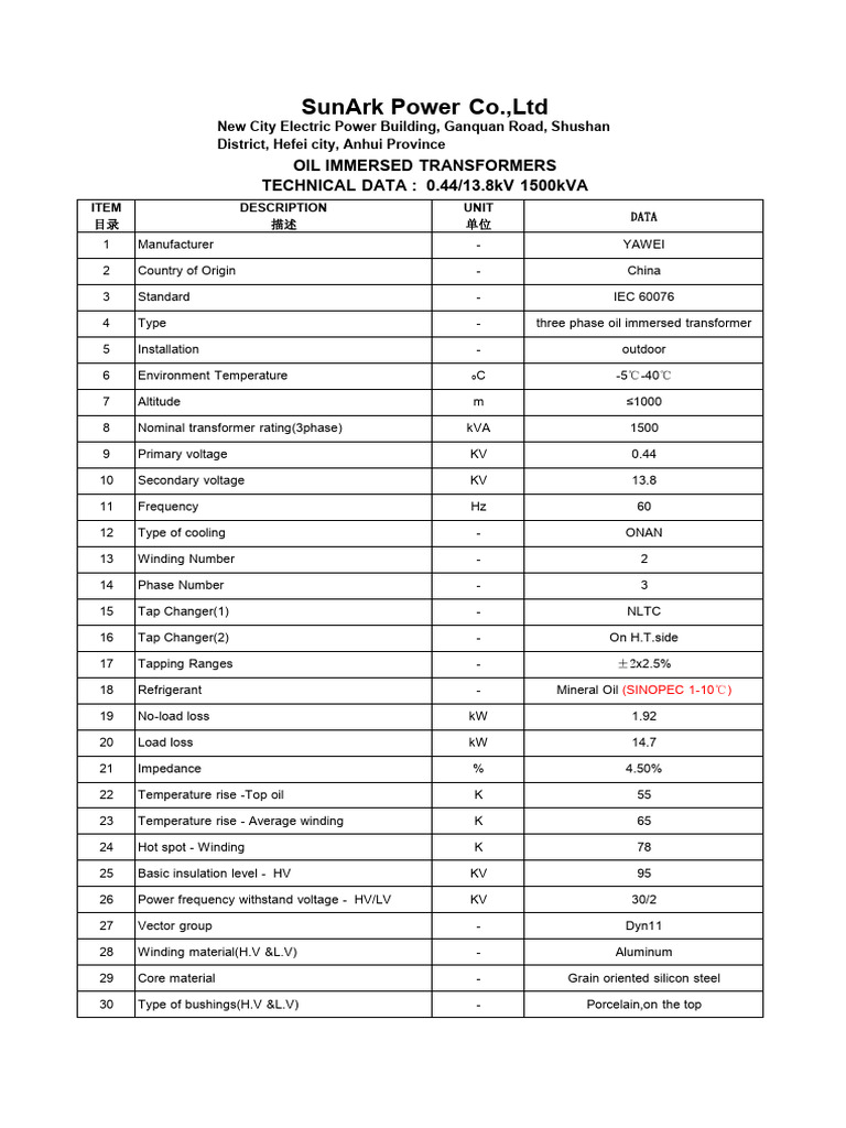 Technical Data Sheet Onan | PDF | Transformer | Physical Quantities