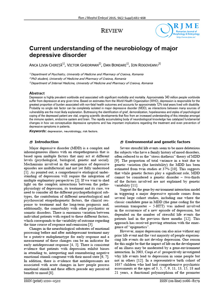 Current Understanding of The Neurobiology of Major Depressive Disorder ...