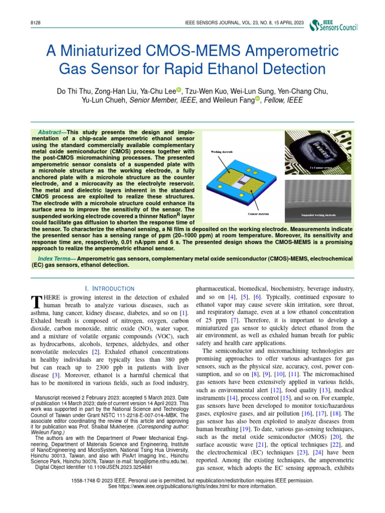 A Miniaturized Cmos Mems Amperometric Gas Sensor For Rapid Ethanol Detection Pdf Sensor Cmos