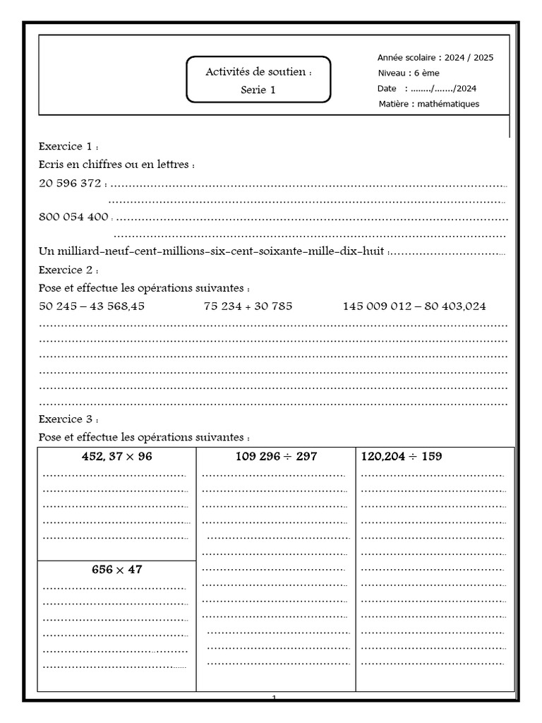 Activités de Soutien Maths | PDF