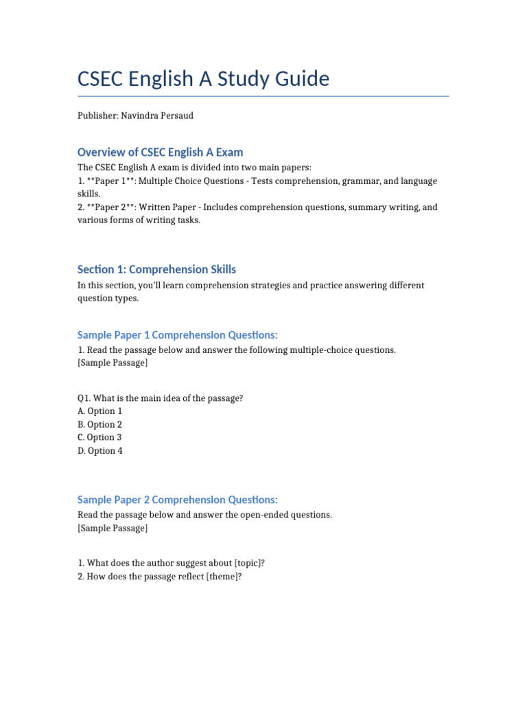 CSEC English A Exam Study Guide | PDF
