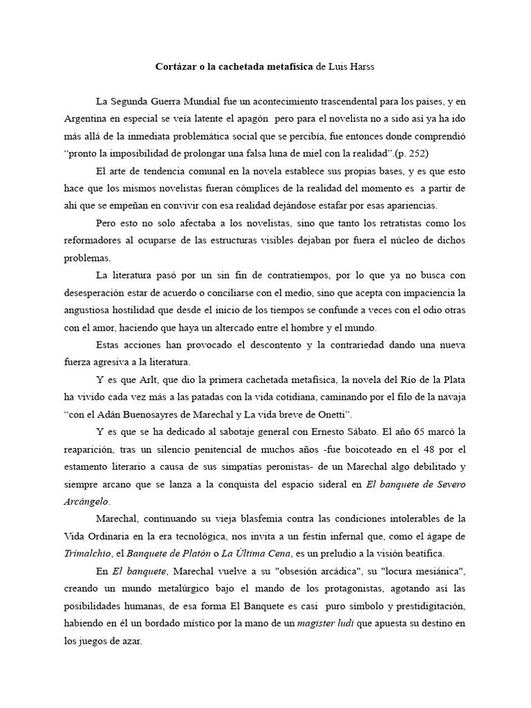 Cortázar o La Cachetada Metafísica Basada en Los Nuestros de Luis Harss ...