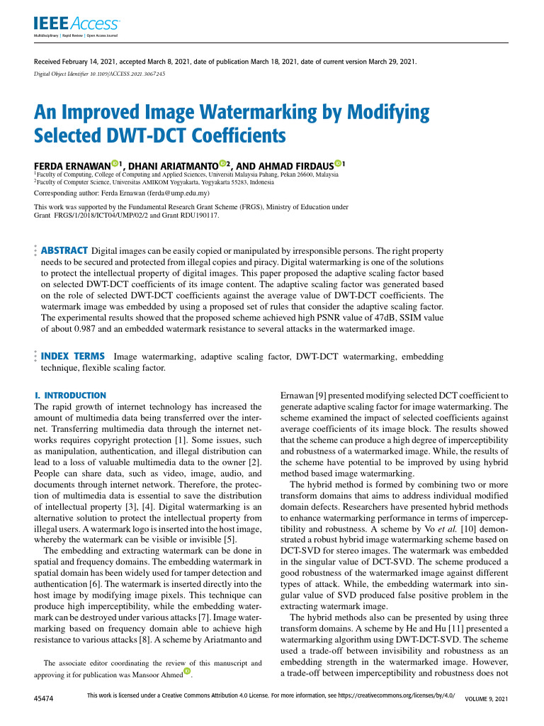 An Improved Image Watermarking by Modifying Selected DWT-DCT ... An Improved Image Watermarking by Modifying Selected DWT-DCT ...