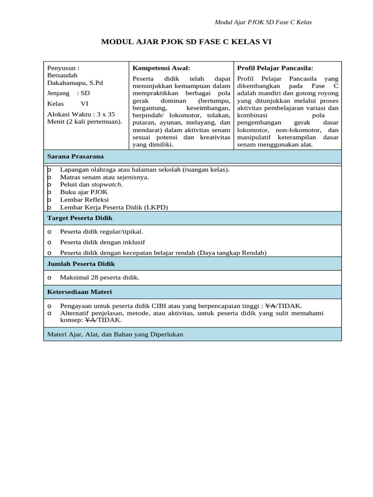 SENAM KELAS VI Tolong Edit Kasih Rapi | PDF