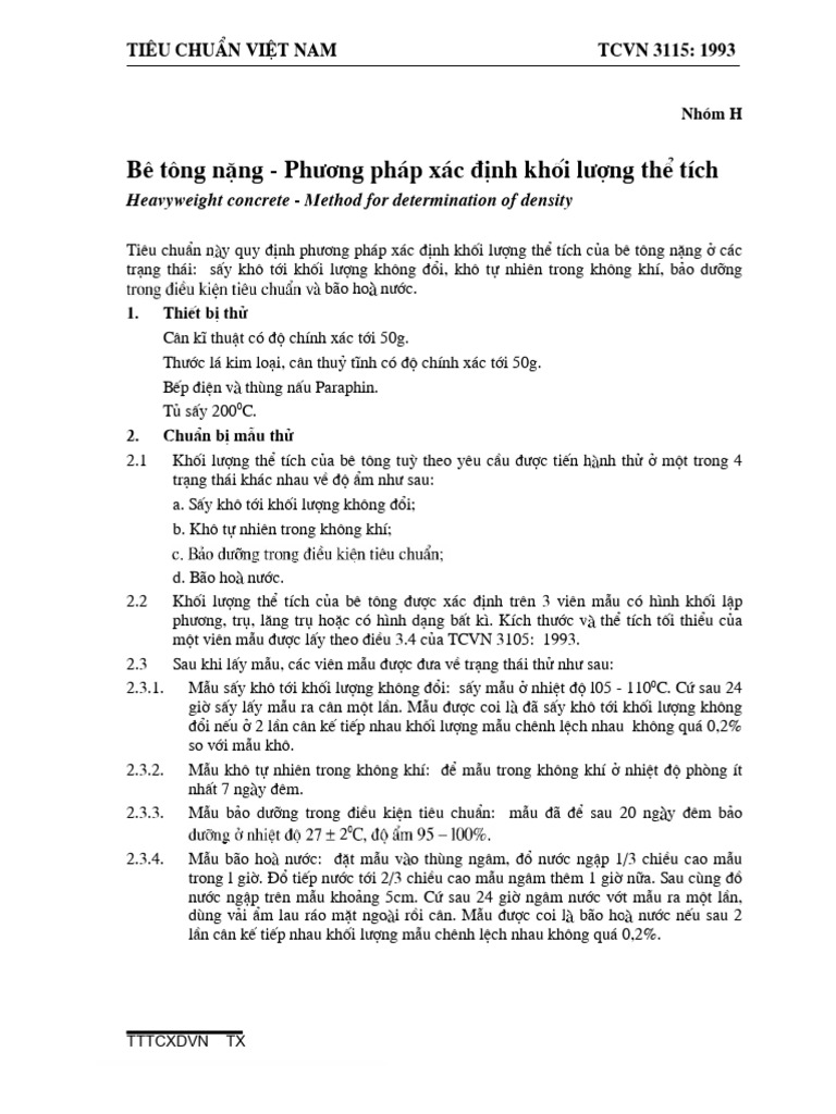 TCVN 3115 1993 - BT Nang - Phuong Phap Xac Dinh Khoi Luong The Tich | PDF