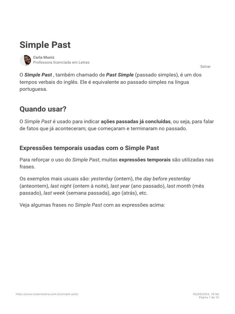 Guia Completo do Simple Past em Inglês | PDF | Sintaxe | Mecânica da linguagem