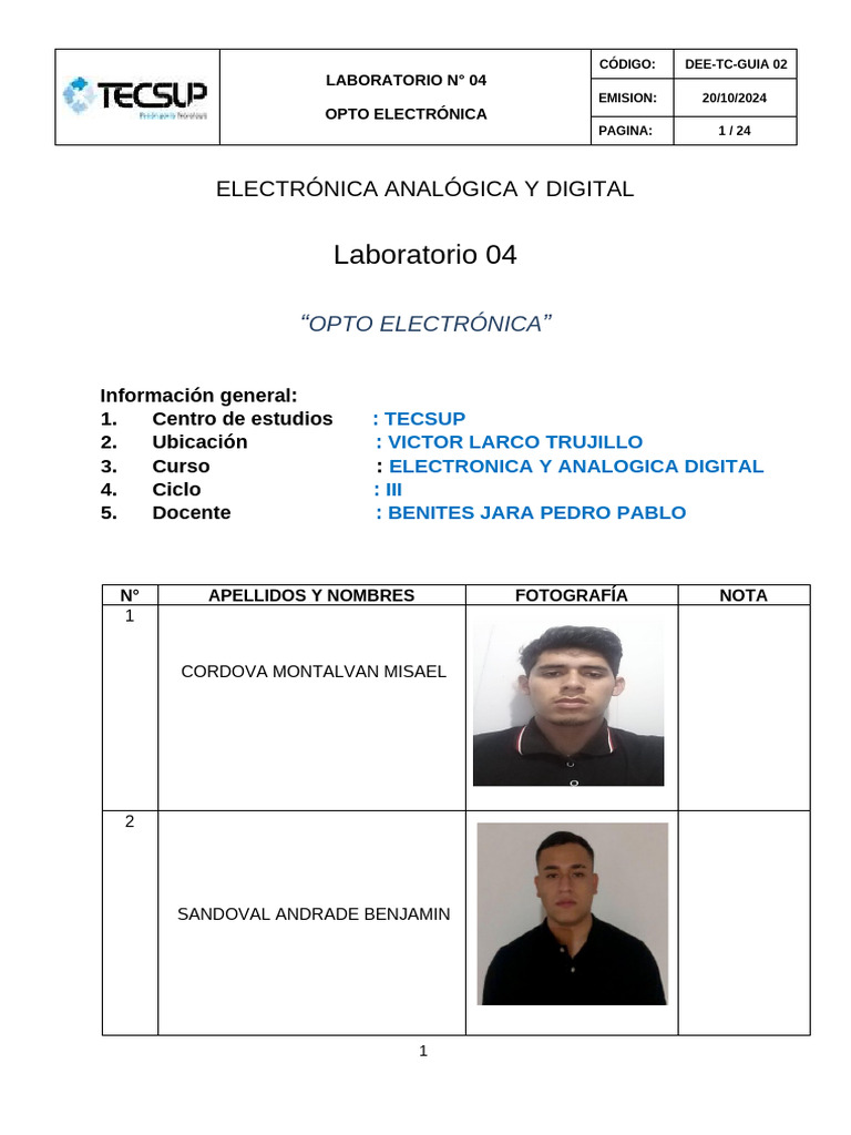 Laboratorio de Opto Electrónica en TECSUP | PDF | Electrónica | Diodo ...