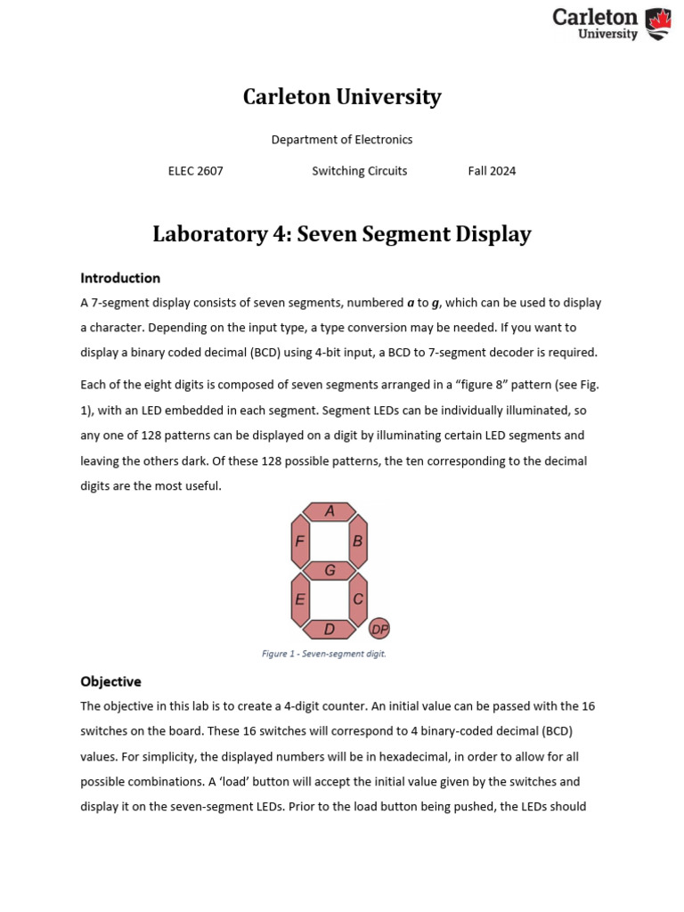 ELEC 2607 Lab: 7-Segment Display Setup | PDF | Binary Coded Decimal | Anode