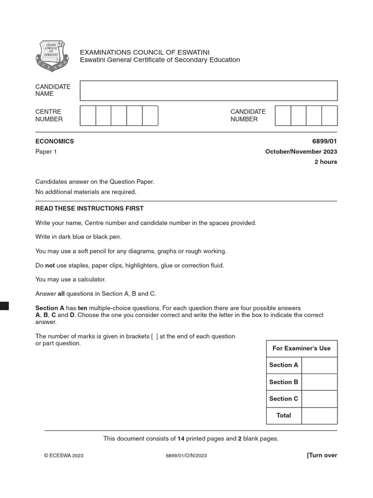 EGCSE Economics 2023 Question Paper 1 | PDF | Gross Domestic Product ...