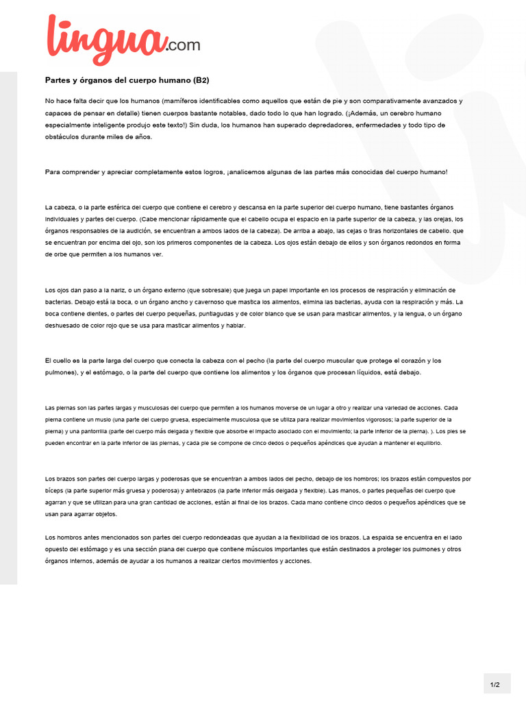 English Text Body Parts - En.es | PDF | Mano