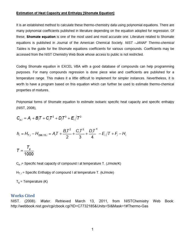 F CH E A-Shomate Equation | PDF | Gases | Enthalpy