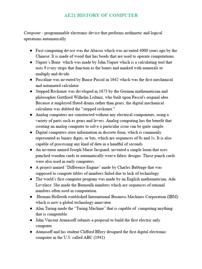 Ae21 History Computer | PDF | Computer Hardware | Computing Ae21 History Computer | PDF | Computer Hardware | Computing