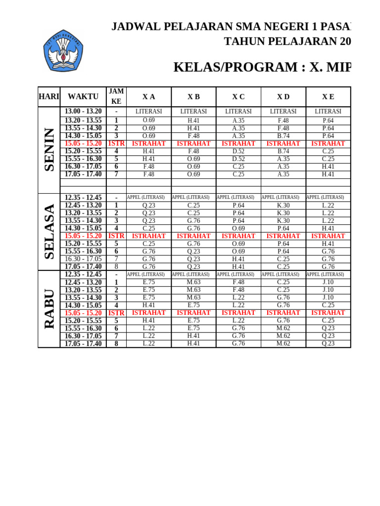 Roster Pelajaran 2023-2024 | PDF | Ilmu Sosial | Seni