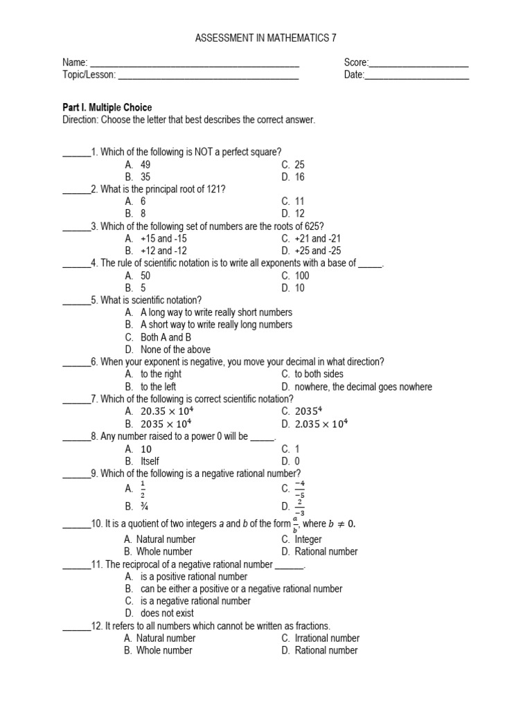 Assessment 2 | PDF | Numbers | Rational Number