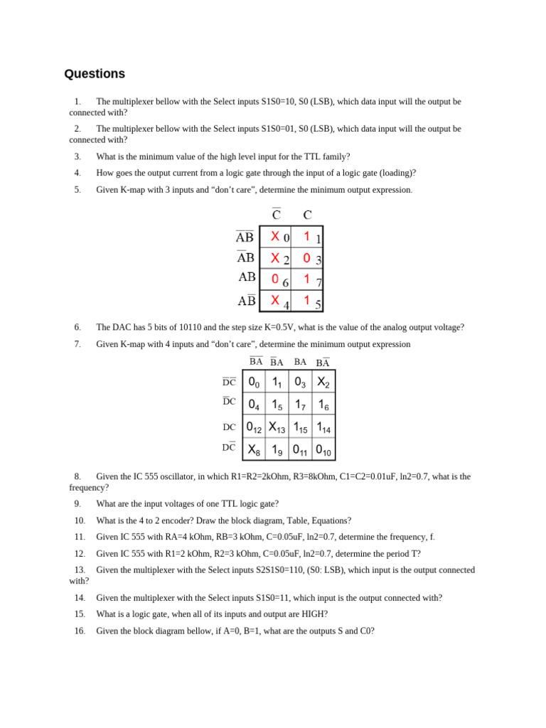 Main Questions For Exams | PDF | Logic Gate | Read Only Memory