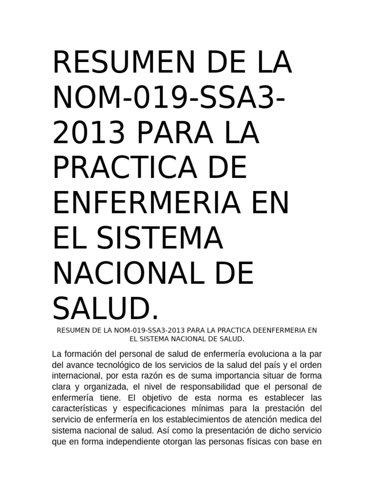 Nom 019 | PDF | Enfermería | Cuidado de la salud