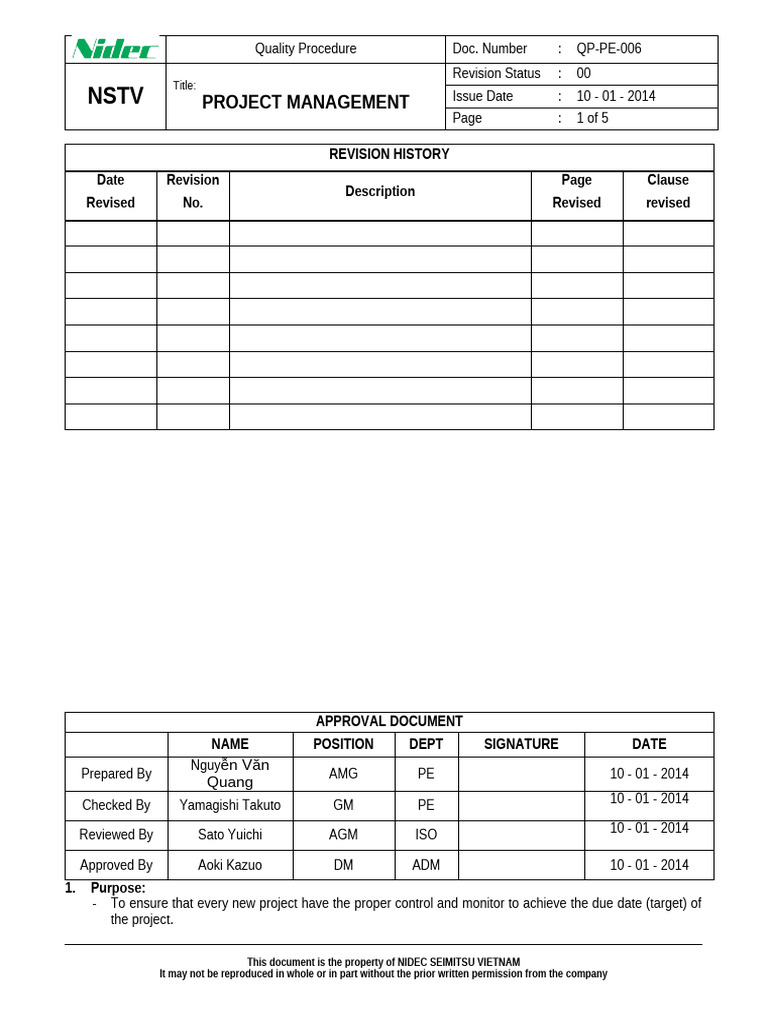 QP - Pe-006 Project Management | PDF