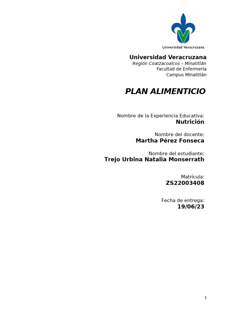 Plan Alimenticio | PDF | Dieta | Nutrición