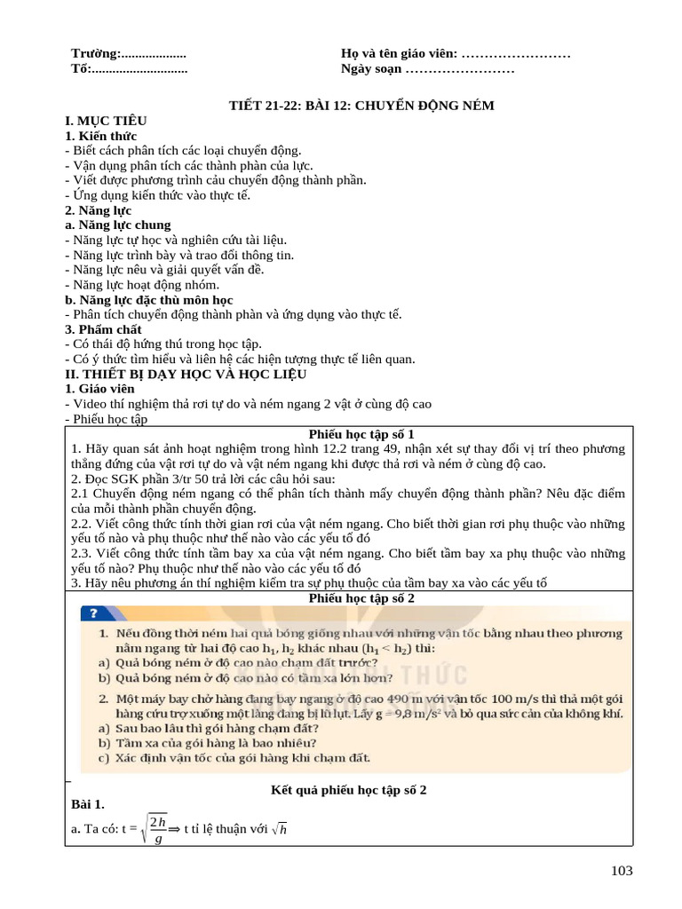 12-Bai 12. Chuyen Dong Nem - Tiet 21,22 | PDF