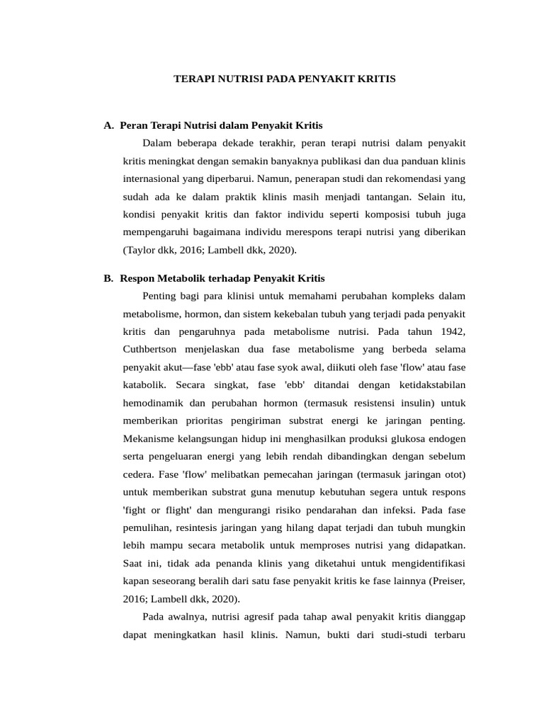 Terapi Nutrisi untuk Pasien Kritis | PDF