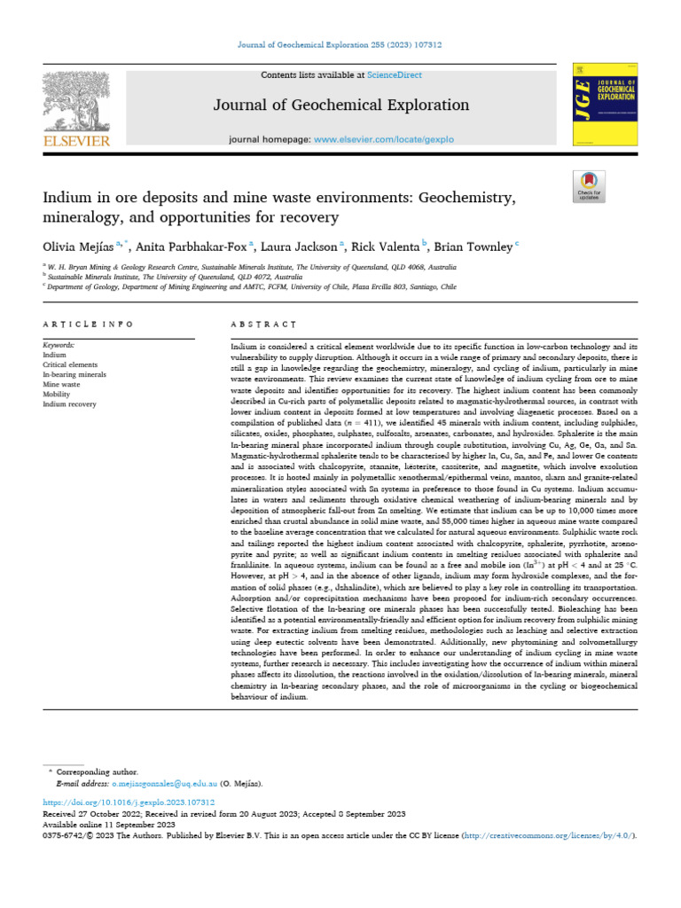 Indium Mine Tailings | PDF | Ore | Materials