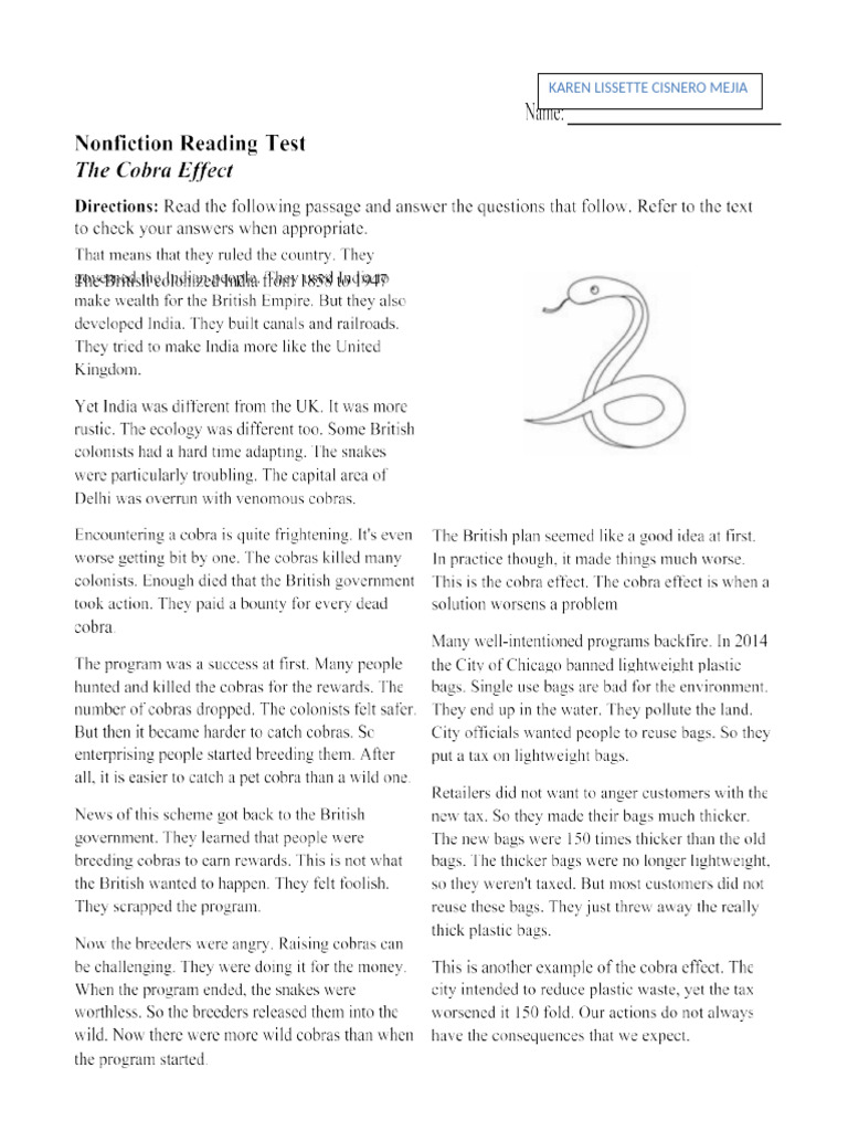 The Cobra Effect: Unintended Consequences | PDF