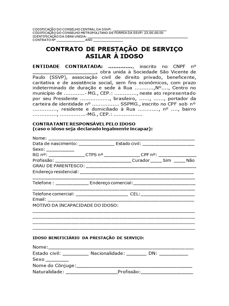 Contrato de Prestacao de Servico Asilar A Idoso | PDF | Ciências Sociais
