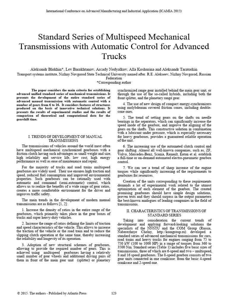 Standard Series of Multispeed Mechanical Transmissions | PDF | Manual Transmission | Automatic ...