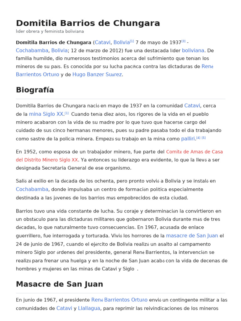 Domitila Barrios de Chungara - Wikipedia, La Enciclopedia Libre | PDF ...
