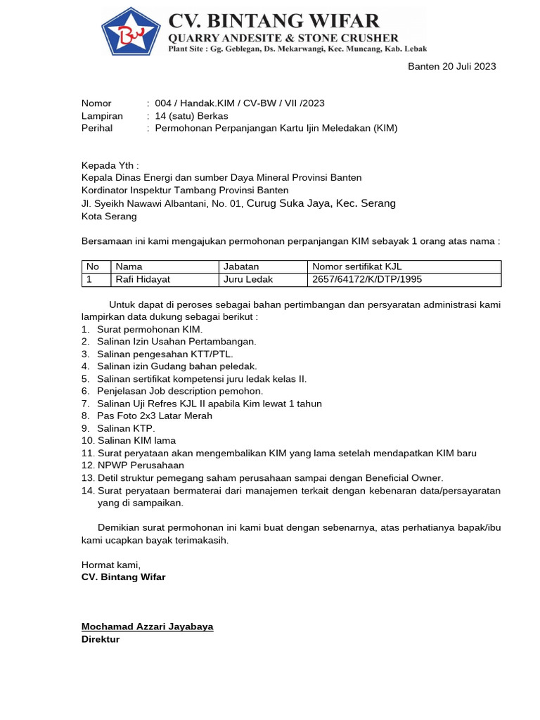 Surat Permohonan Ijin KIM 2023 Esdm | PDF | Hukum