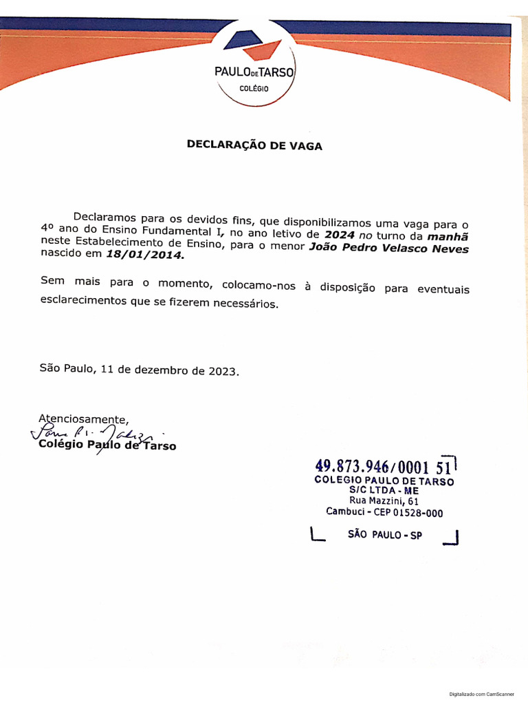 Declaração de Vaga | PDF