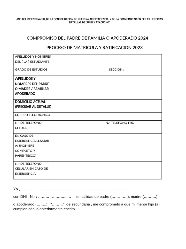 Compromiso Del Padre de Familia 2023 - Tsomaveni | PDF