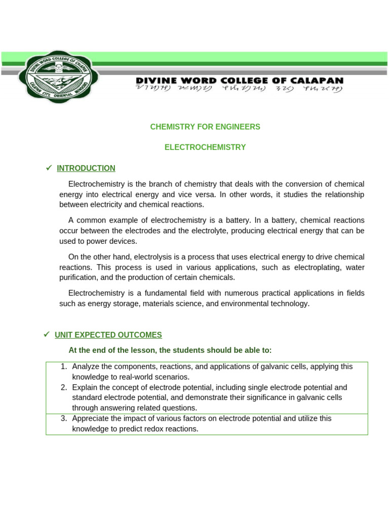 Electrochemistry Module (G1) | PDF | Redox | Electrochemistry
